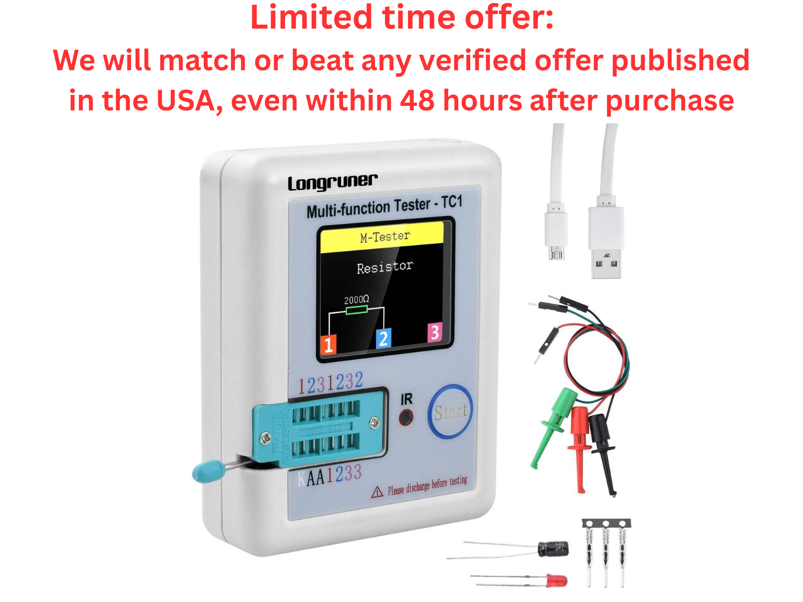 Longruner 1.8" TFT Transistor Tester for Diode, LCR, Capacitor | Clear ...